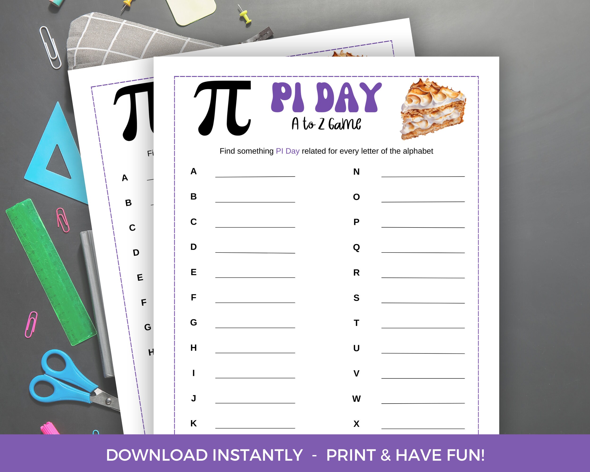 Pi Day A to Z Game, Printable Pi Day A to Z Game Activity, Pi Day Party ...
