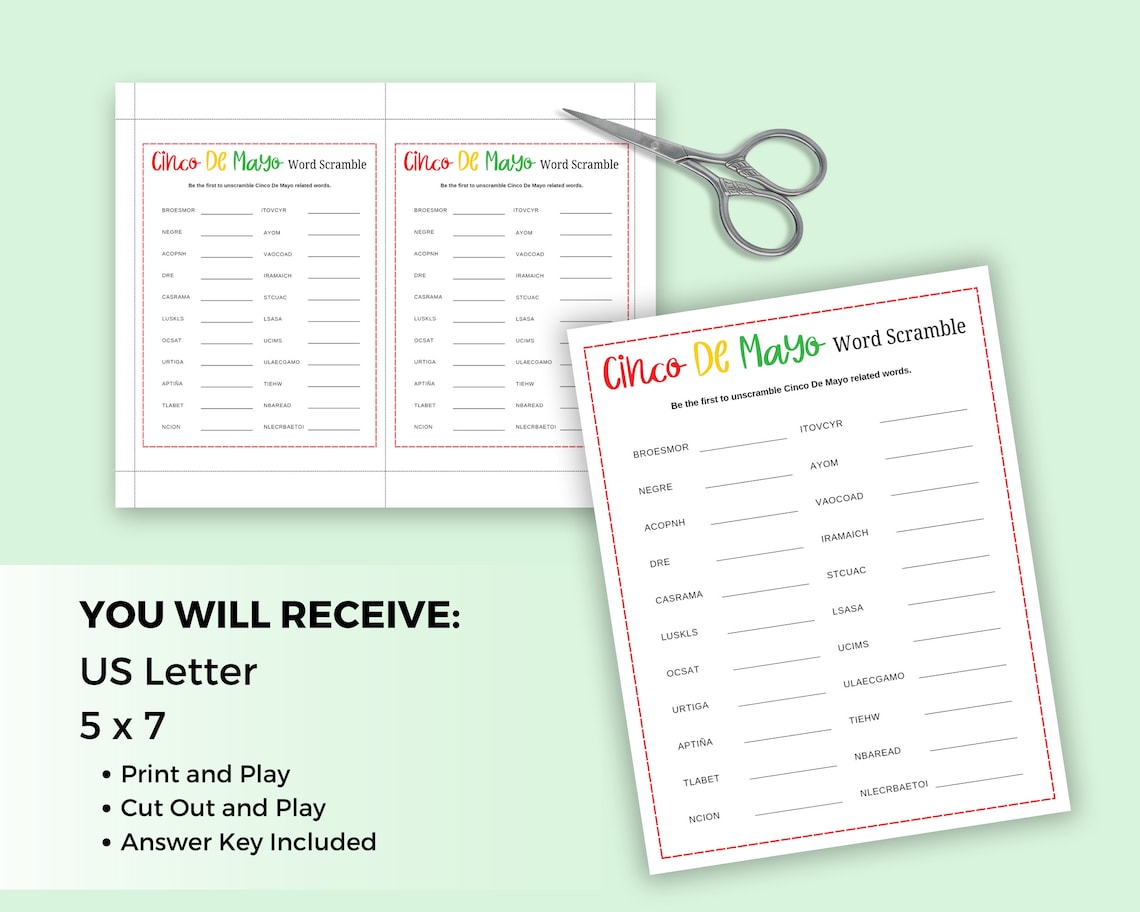 Cinco De Mayo Word Scramble Game, Printable Cinco De Mayo Activity ...