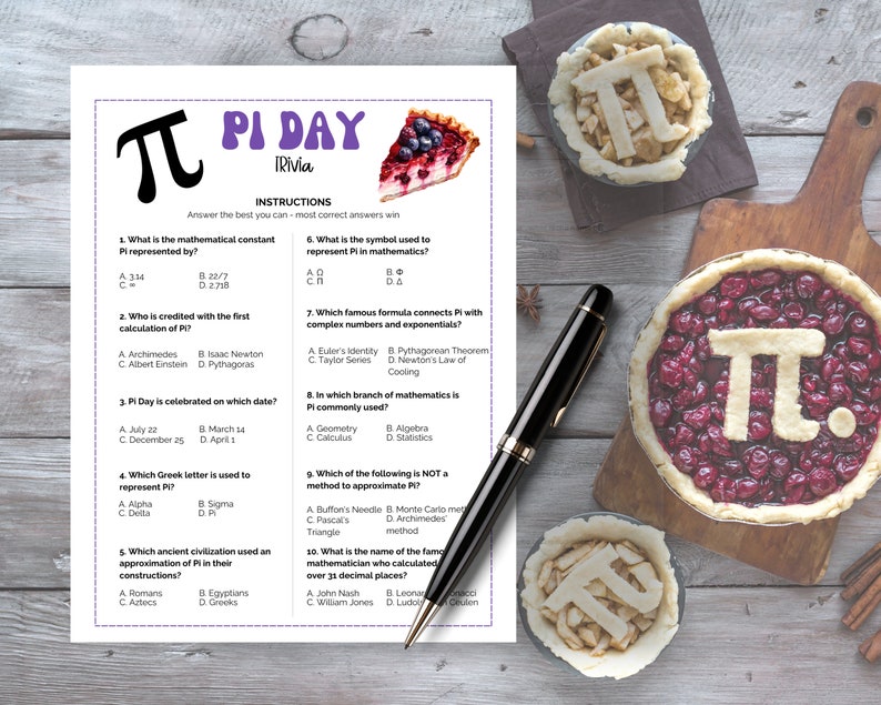 Pi Day Trivia Game, Printable Pi Day Trivia Activity, Pi Day Party, Pi ...