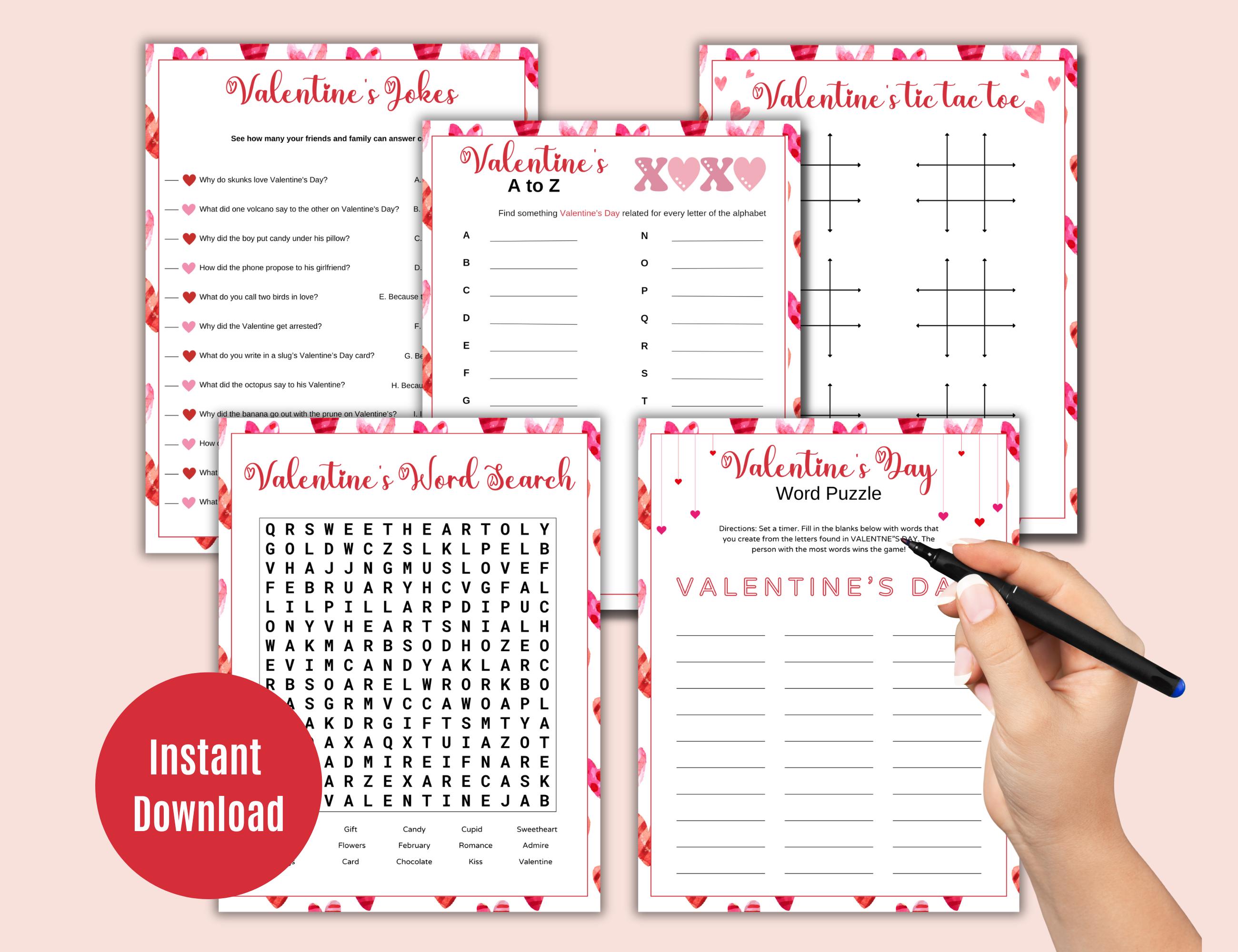 Printable Valentine Day Game Bundle, Valentines Games for Kids ...