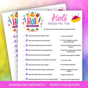 Holi Riddle Me This, Printable Festival of Color Riddle Me This ...