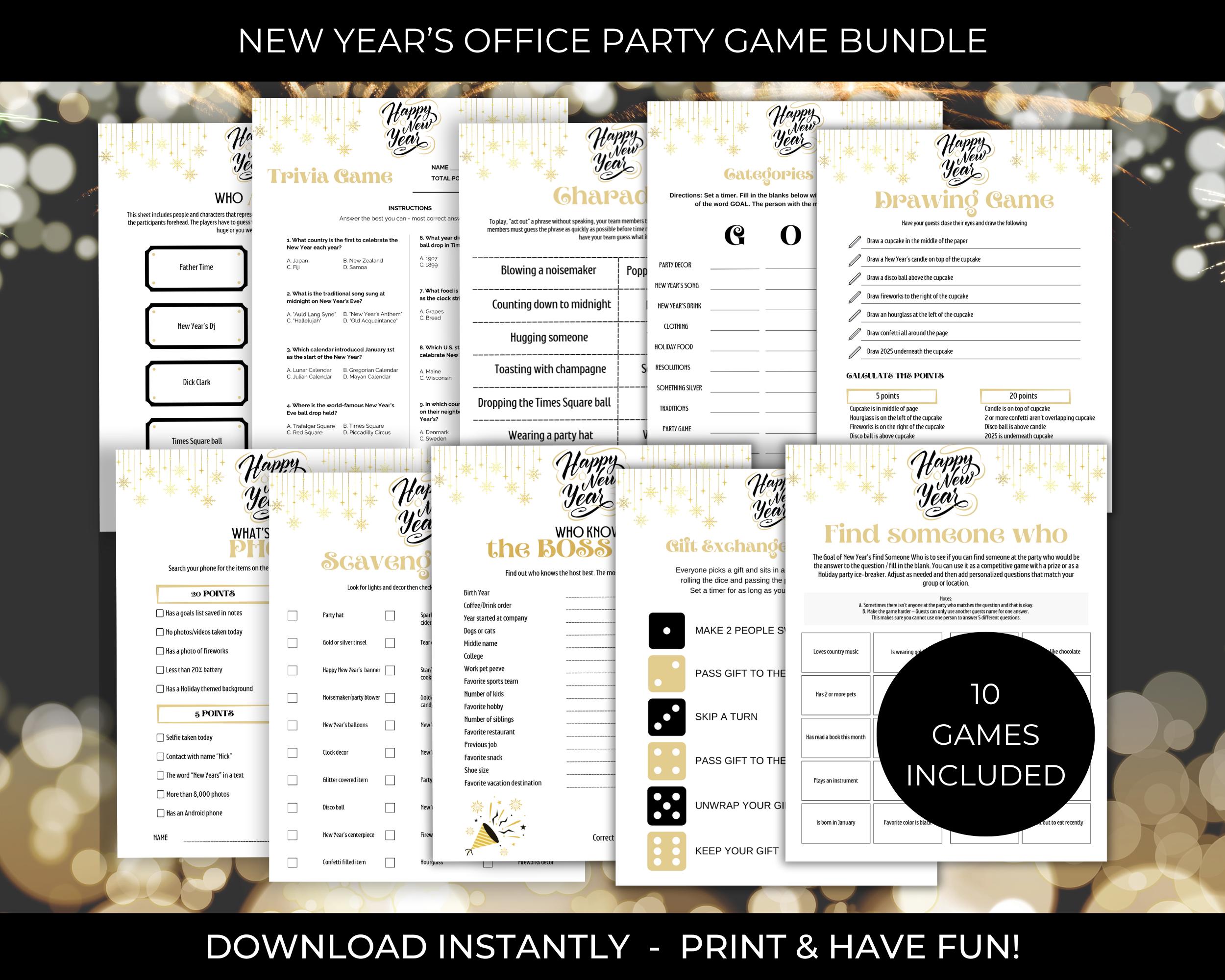 New Year's Charades Game, Printable Charades Guessing Game, New Years ...