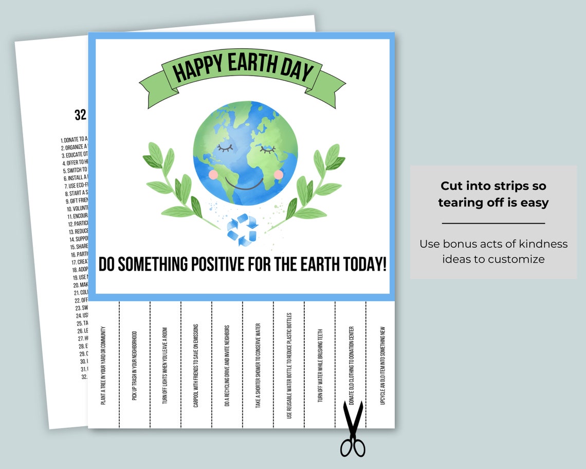 Editable Earth Day Acts of Kindness Tear off Flyer, Printable Earth Day ...