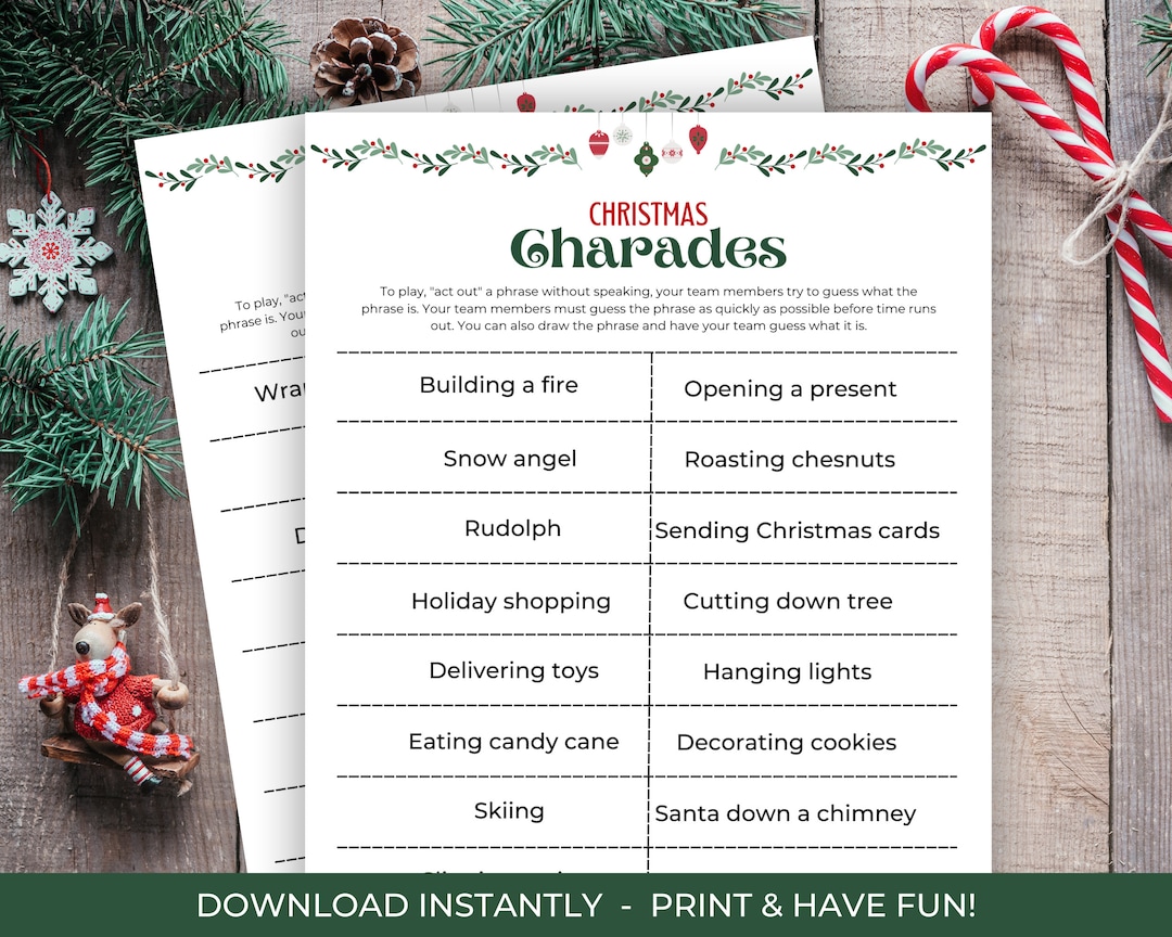 Christmas Charades Game, Printable Christmas Charades Game, Christmas ...