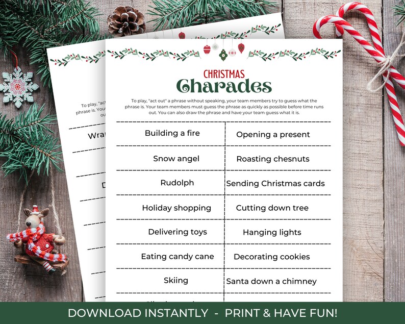 Christmas Charades Game, Printable Christmas Charades Game, Christmas ...