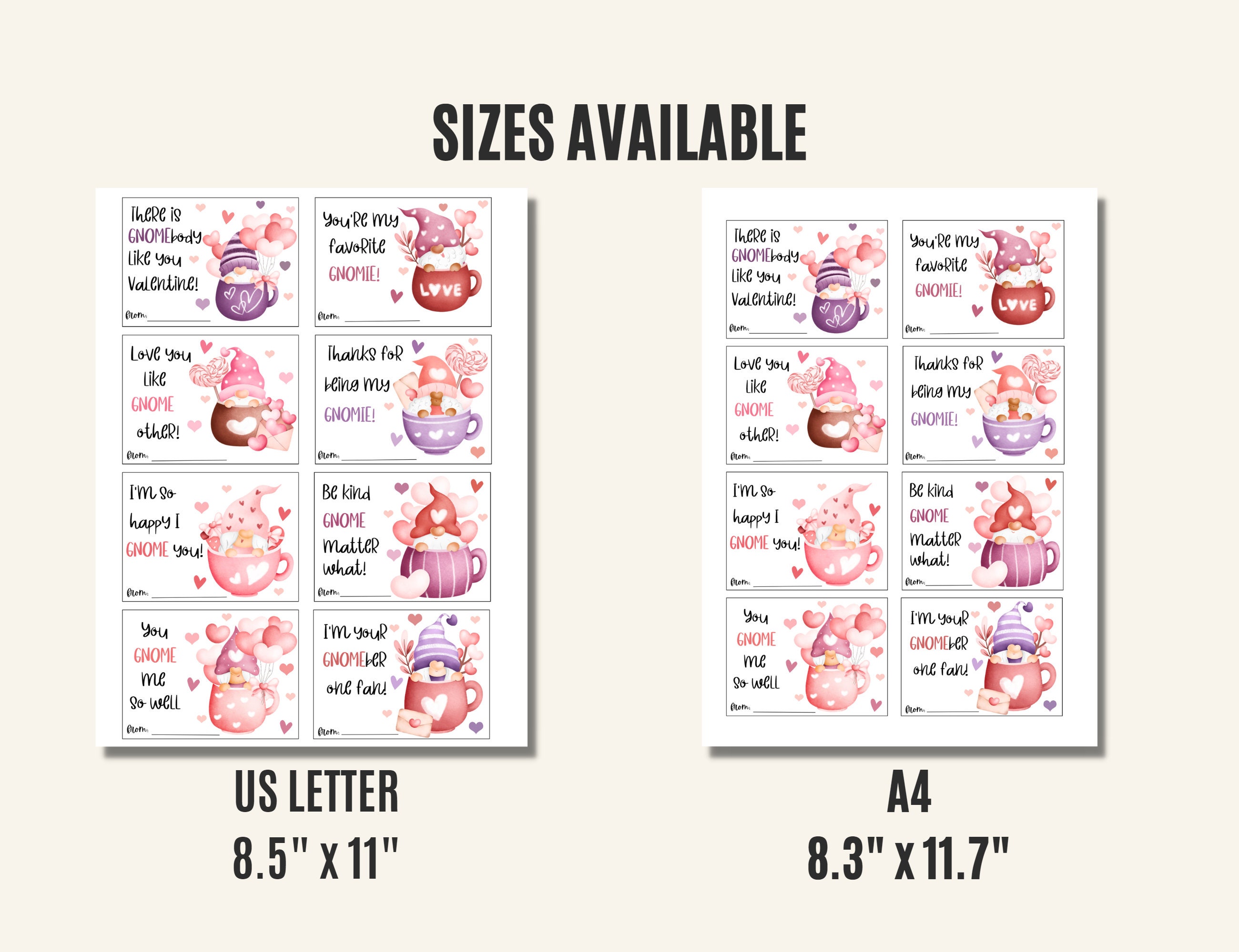 Printable Gnome Valentine Cards, Gnome Valentine Tags, School Valentine ...
