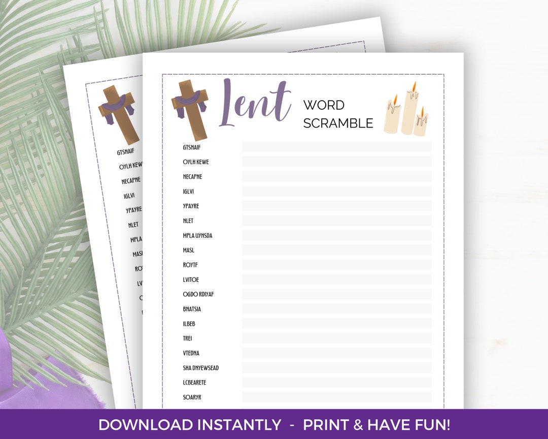 Lent Word Scramble Game, Printable Lenten Activity, Lent Party Game ...