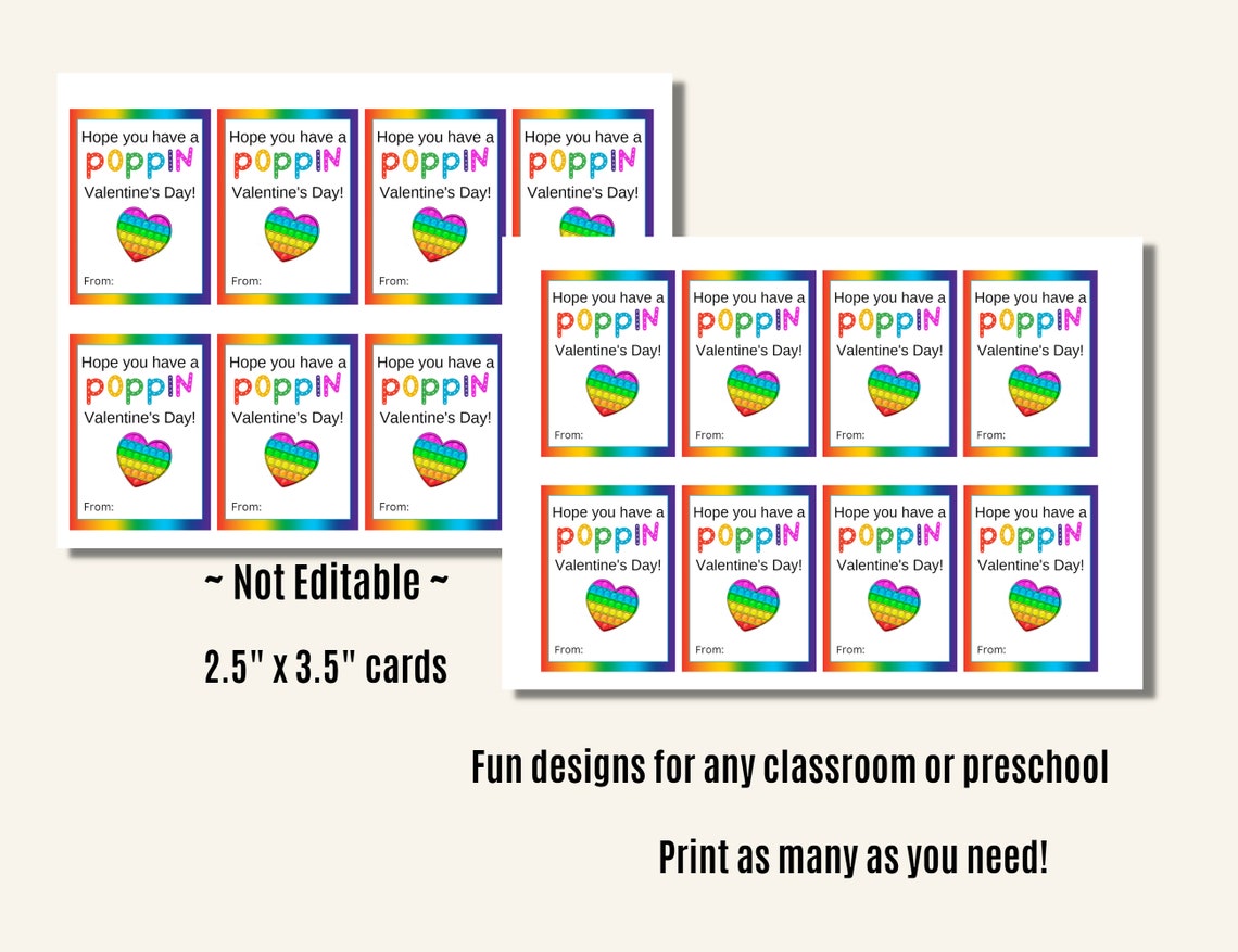 Printable Pop It Valentine Cards, Pop It Valentine Tags, Kids Valentine ...