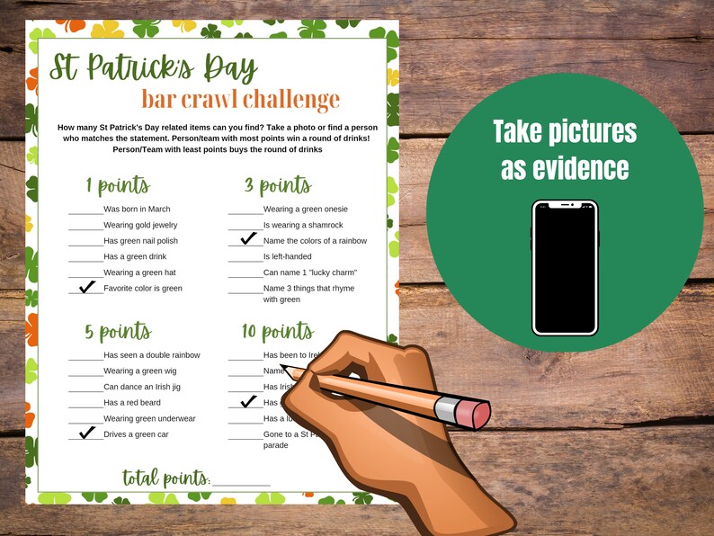 Printable St Patrick's Day Pub Crawl Scavenger Hunt, St Patrick's Day ...