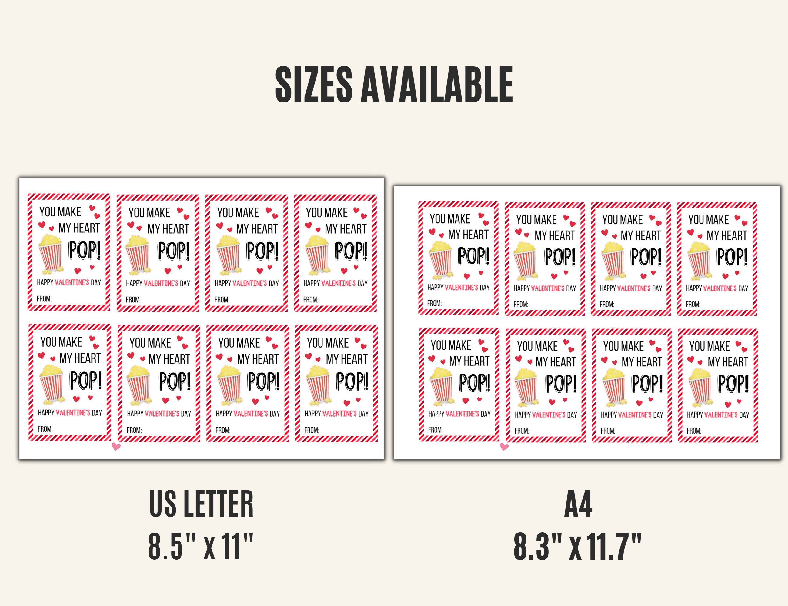 Printable Popcorn Valentine Cards, Popcorn Valentine Tag, Kids ...