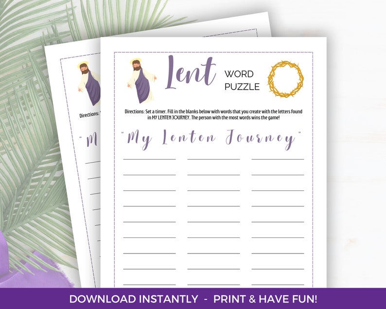 Lent Word Puzzle Game, Printable Lenten Activity, Lent Party Game ...