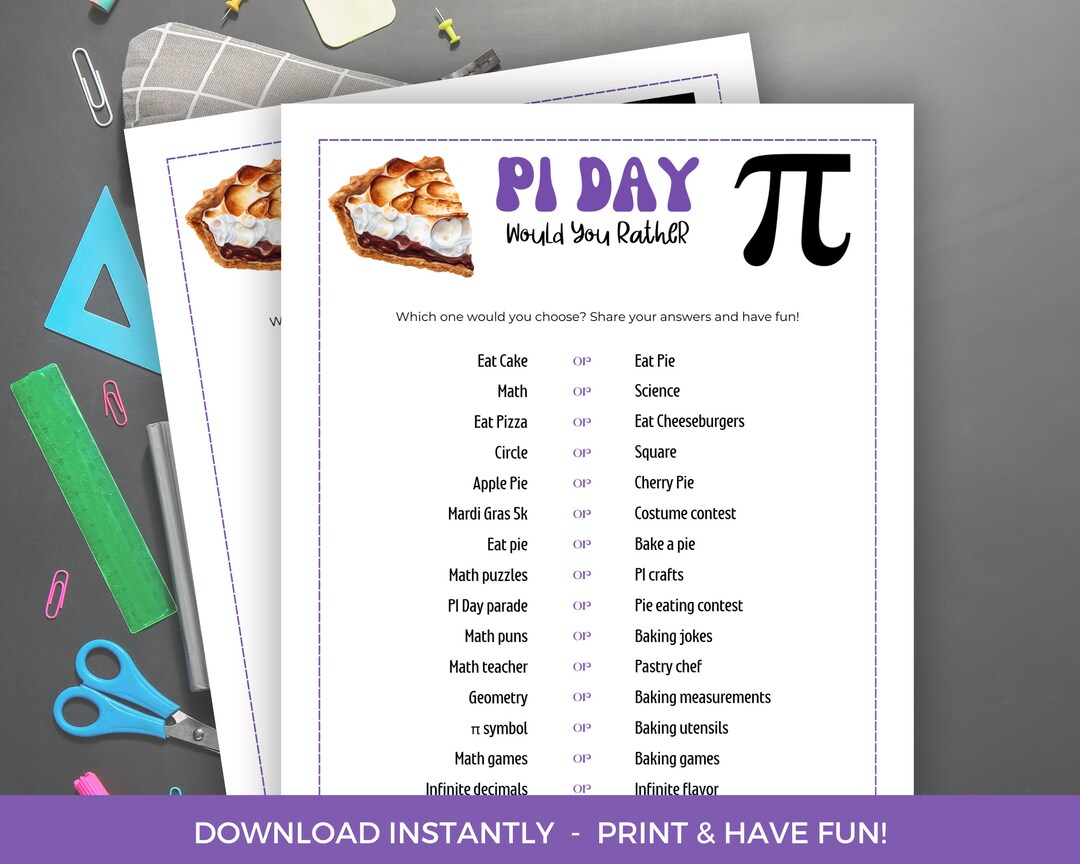 Pi Day Would You Rather, Printable Pi Day This or That Activity, Pi Day ...