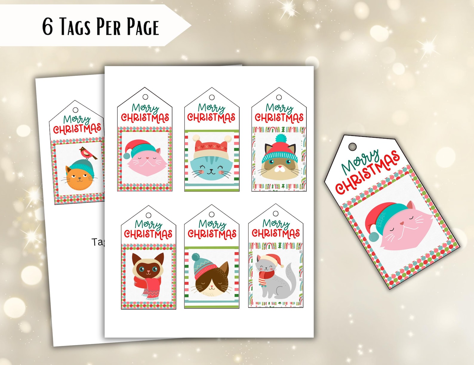 Cat Christmas Gift Tags, Printable Cat Holiday Gift Tags, Christmas ...