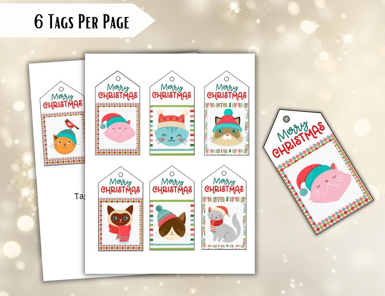 Cat Christmas Gift Tags, Printable Cat Holiday Gift Tags, Christmas ...