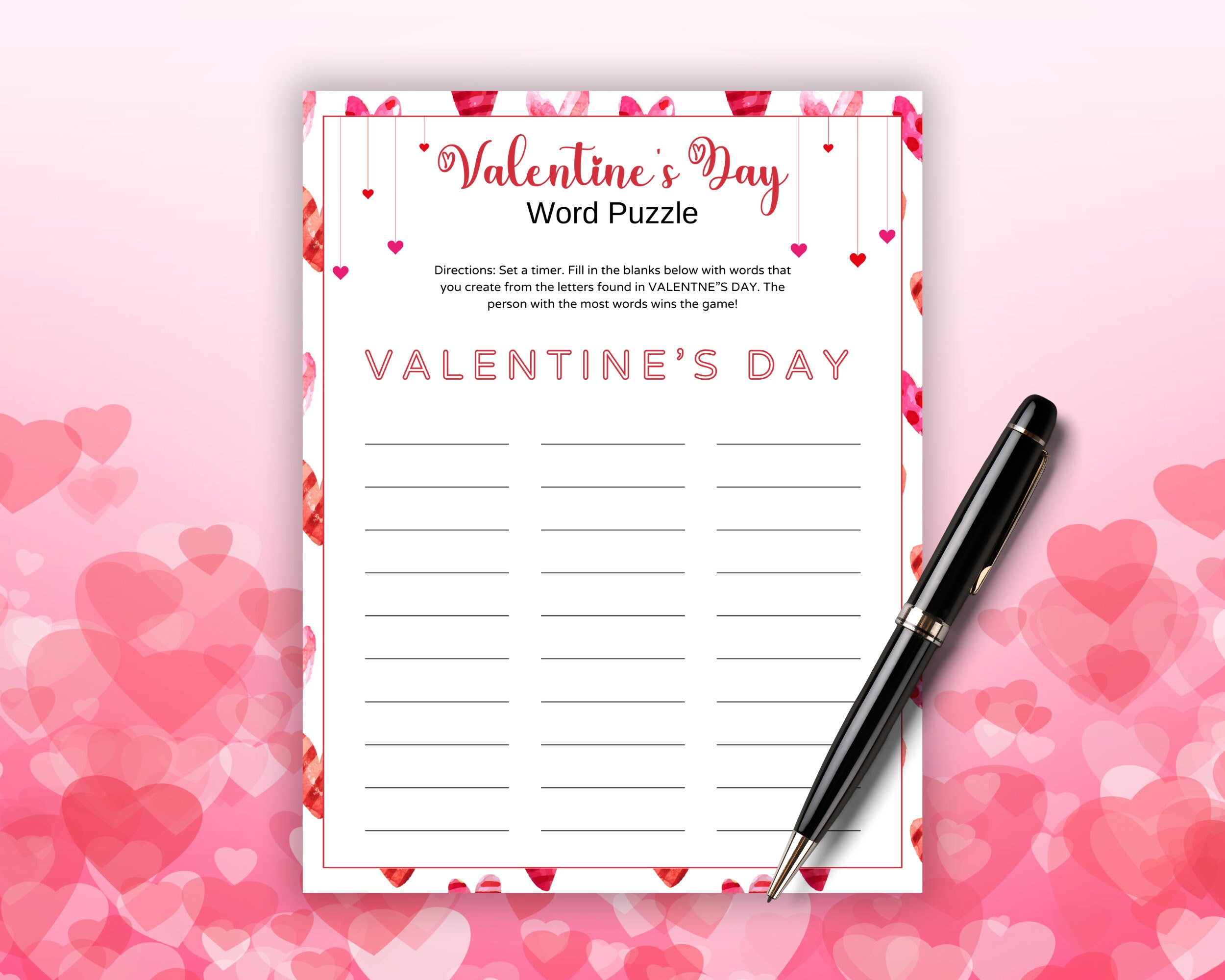 Valentine's Day Word Puzzle Game, Printable Valentine's Word Puzzle ...