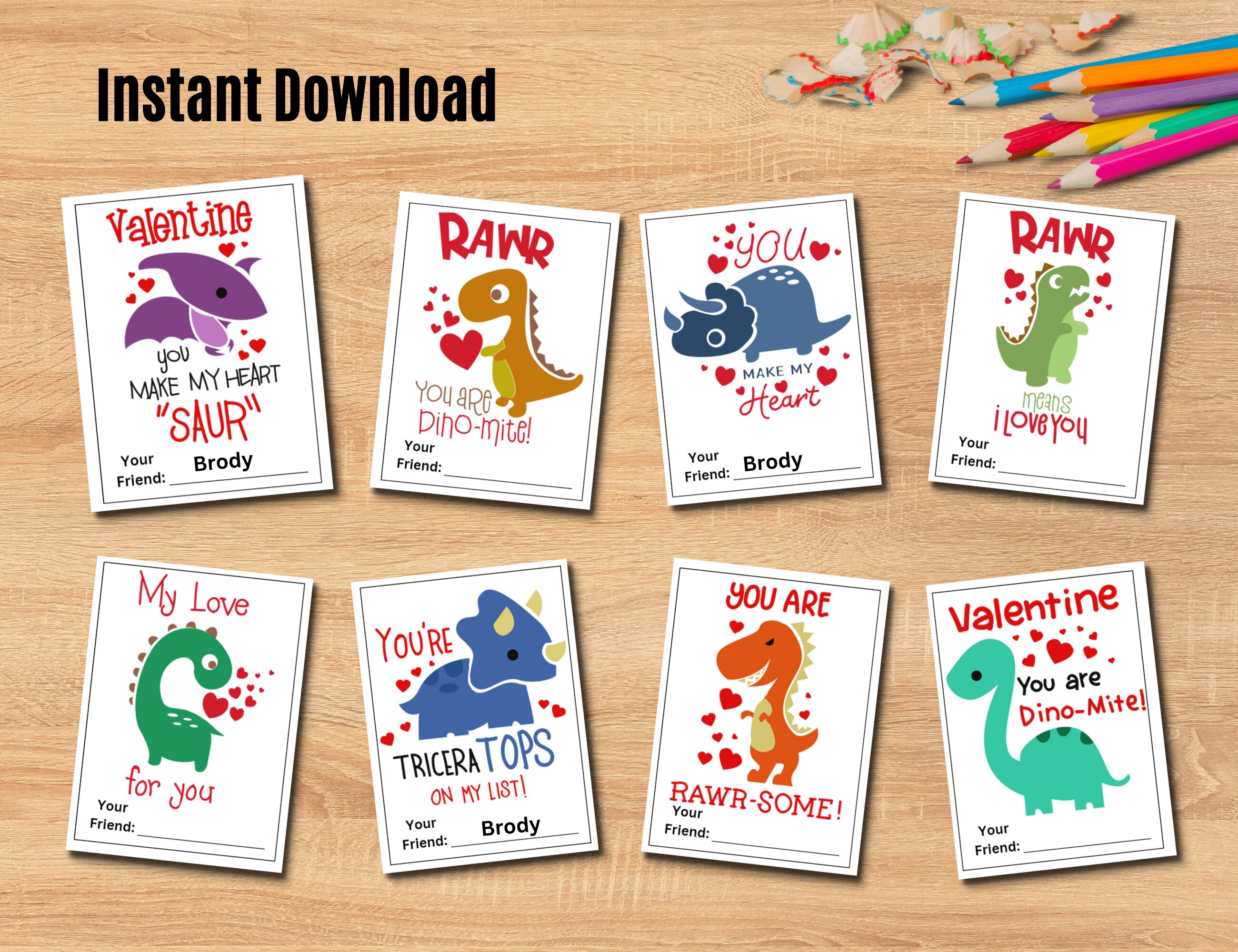 Printable Dinosaur Valentine Cards, Dinosaur Valentine Tags, Kids ...