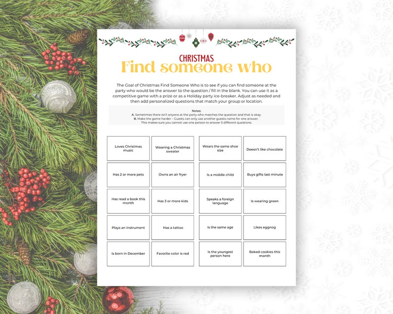 Christmas Find Someone Who Game, Printable Find Someone Who Game ...