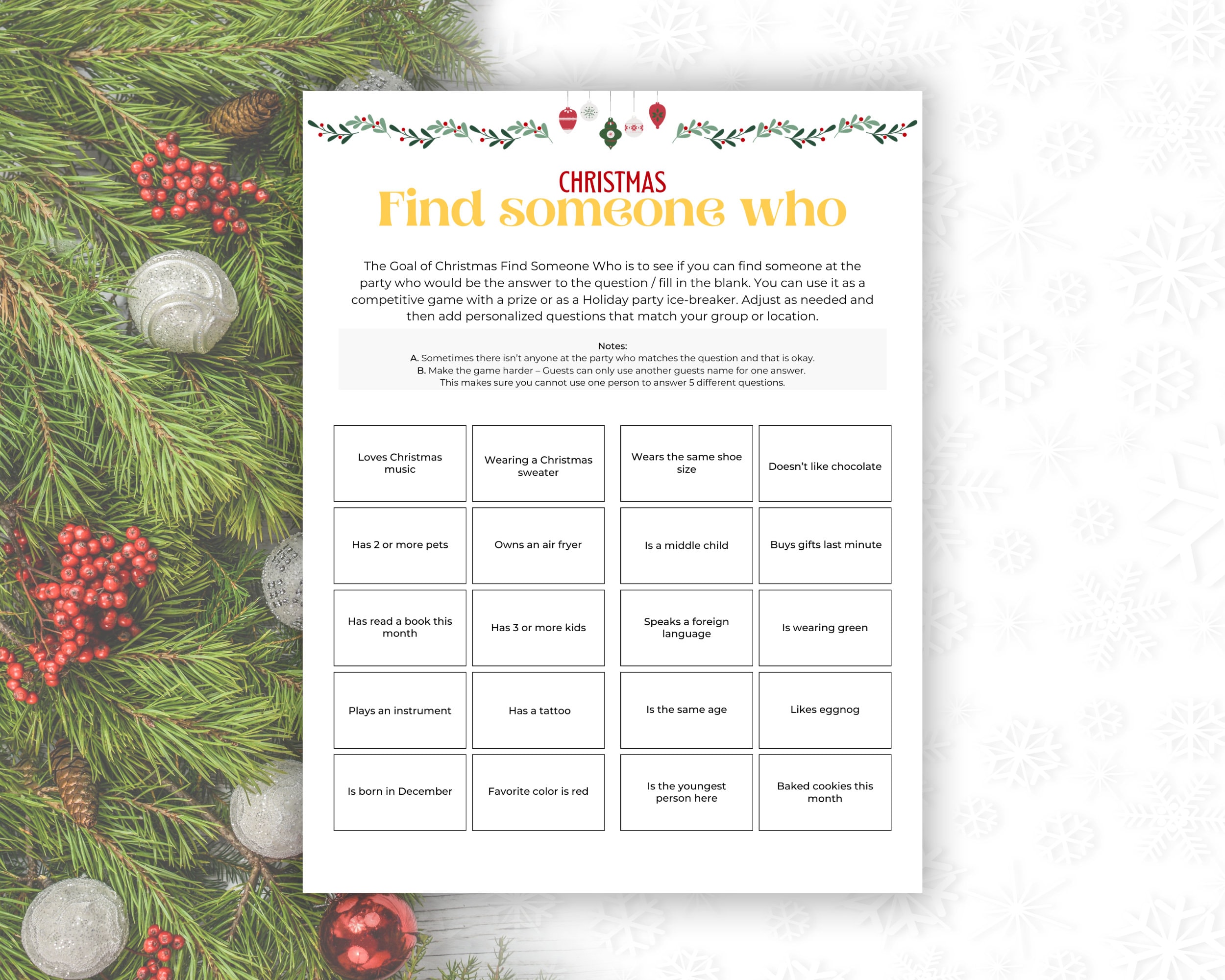 Christmas Find Someone Who Game, Printable Find Someone Who Game ...