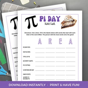 Pi Day Think Fast Game, Printable Pi Day Think Fast Activity, Pi Day ...