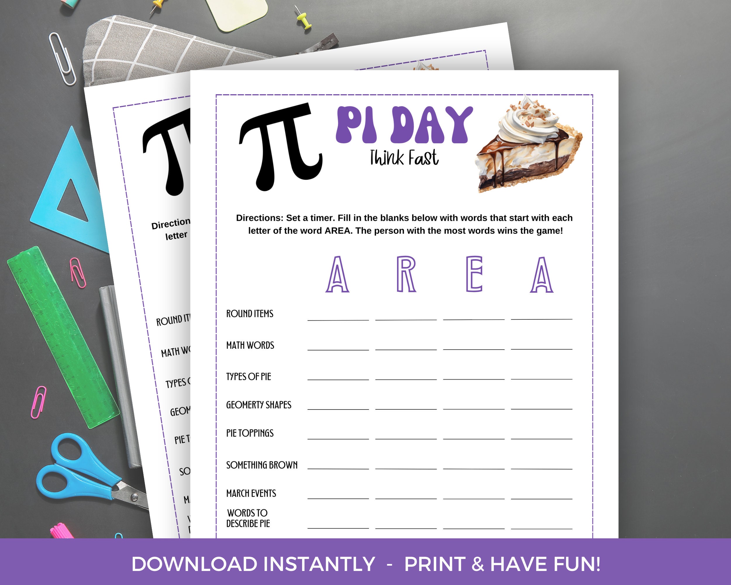 Pi Day Think Fast Game, Printable Pi Day Think Fast Activity, Pi Day ...