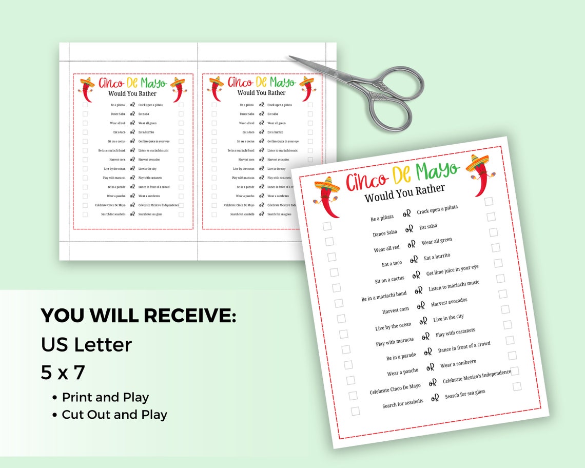 Cinco De Mayo Would You Rather Game, Printable This or That Game, Cinco ...