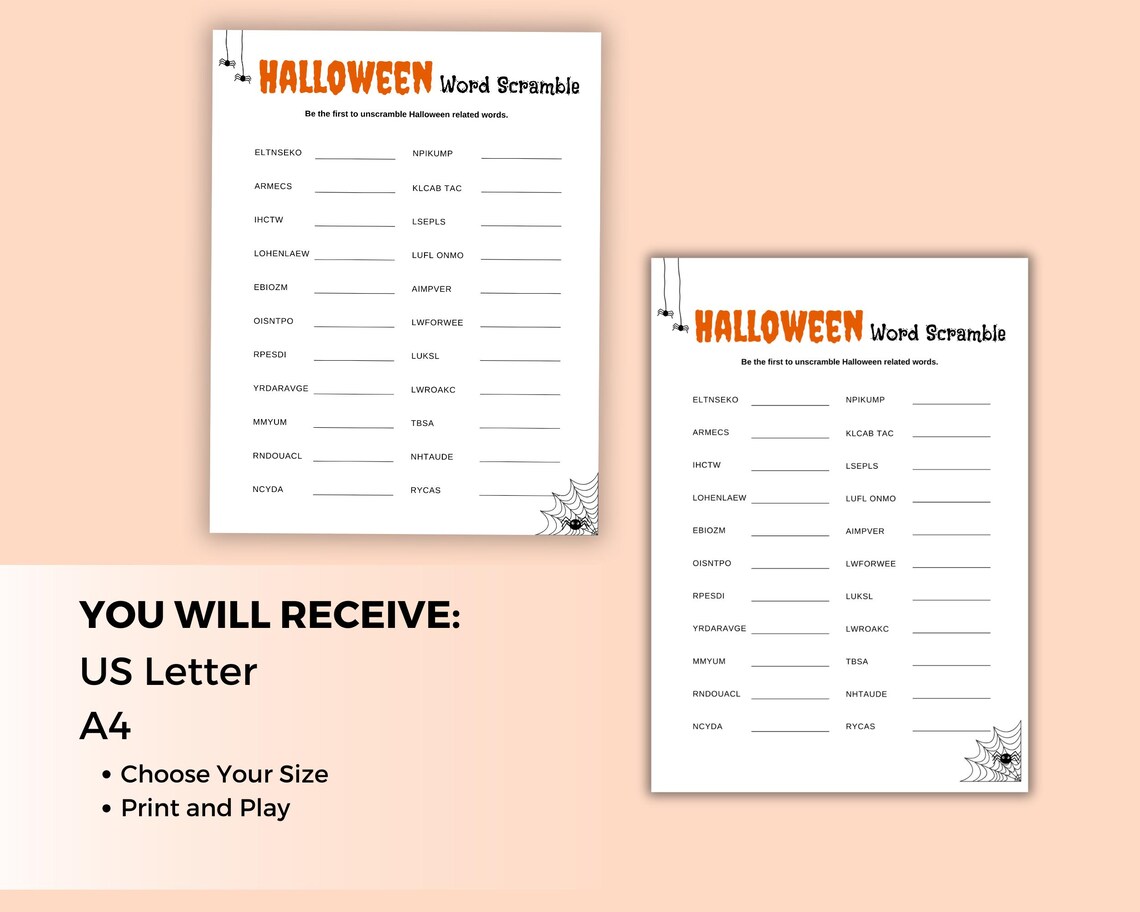 Halloween Word Scramble Game, Halloween Game Night, Halloween Printable ...