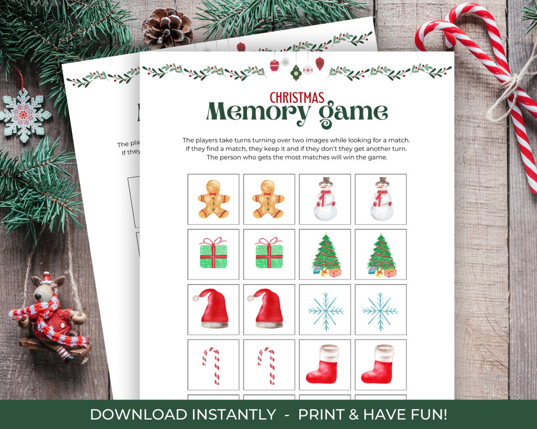 Christmas Memory Game, Printable Christmas Memory Game, Holiday Party ...