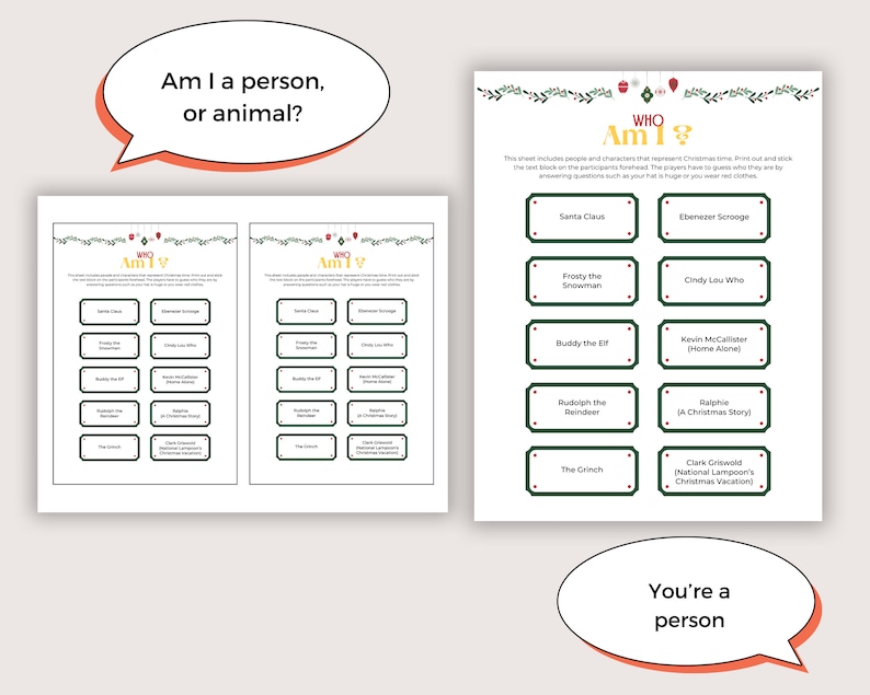 Christmas Who Am I Game, Printable Christmas Who Am I Game, Christmas ...