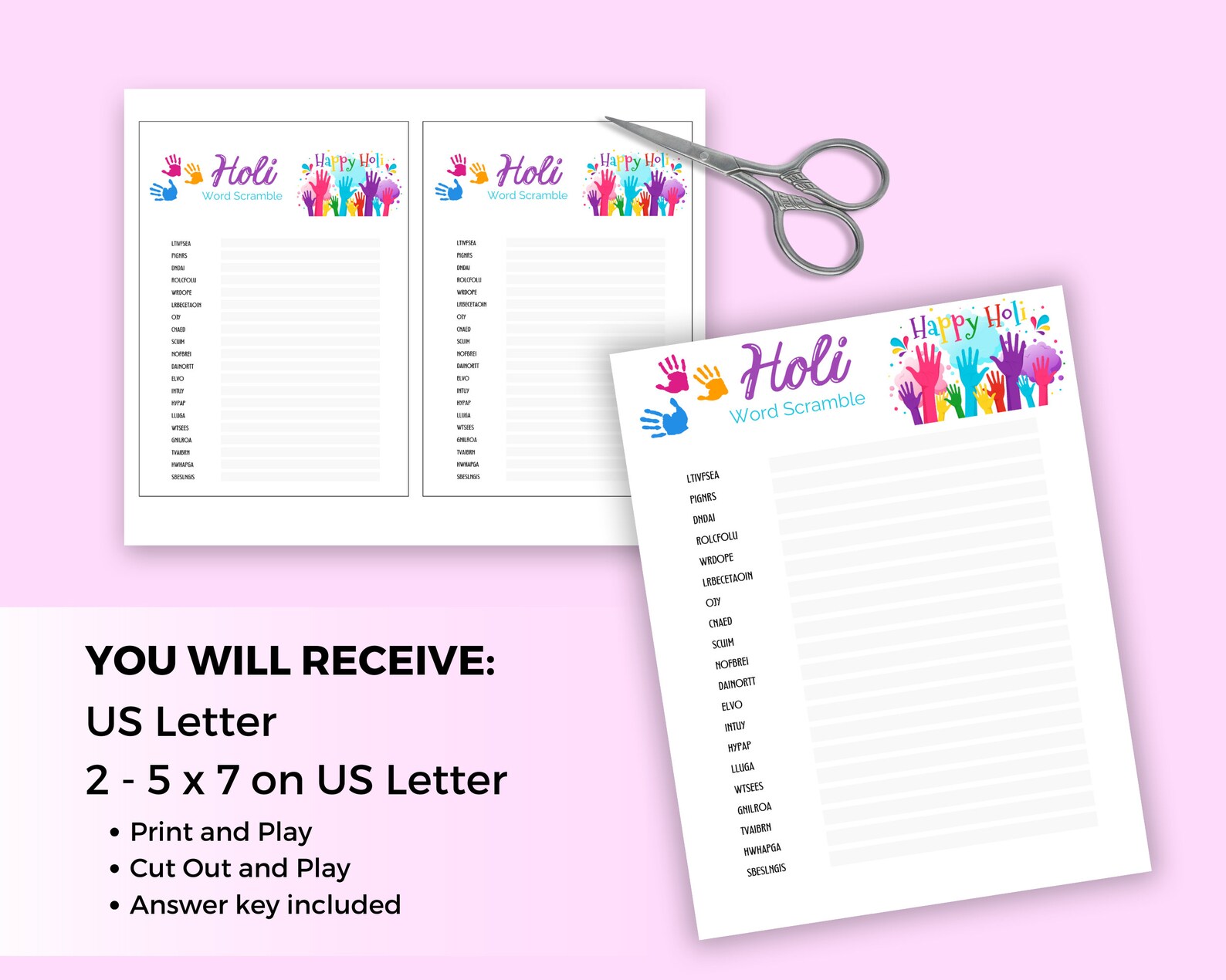 Holi Word Scramble, Printable Festival of Color Word Scramble Activity ...