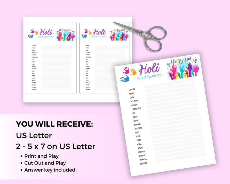 Holi Word Scramble, Printable Festival of Color Word Scramble Activity ...
