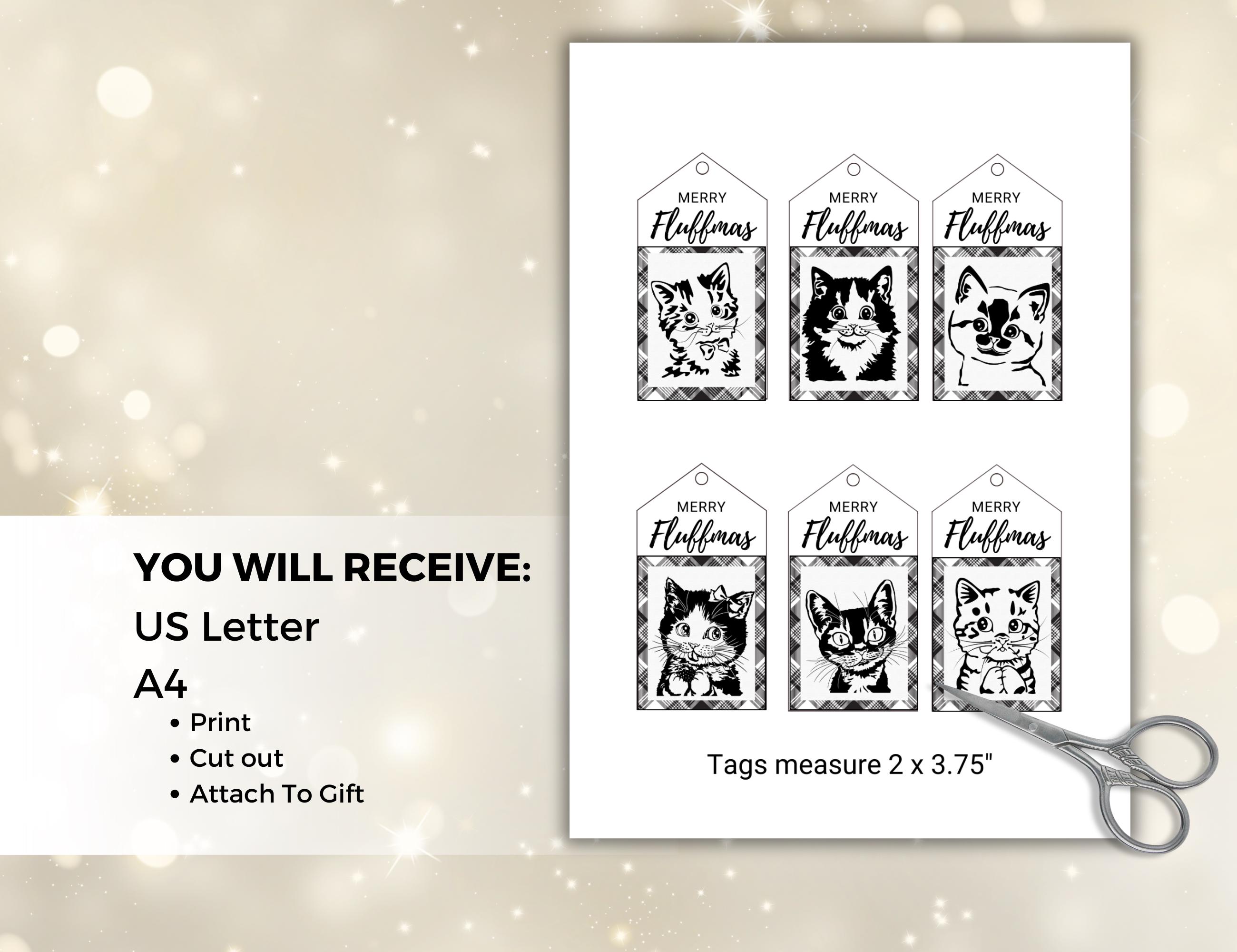 Cat Christmas Gift Tags, Printable Cat Holiday Hang Tags, Christmas ...