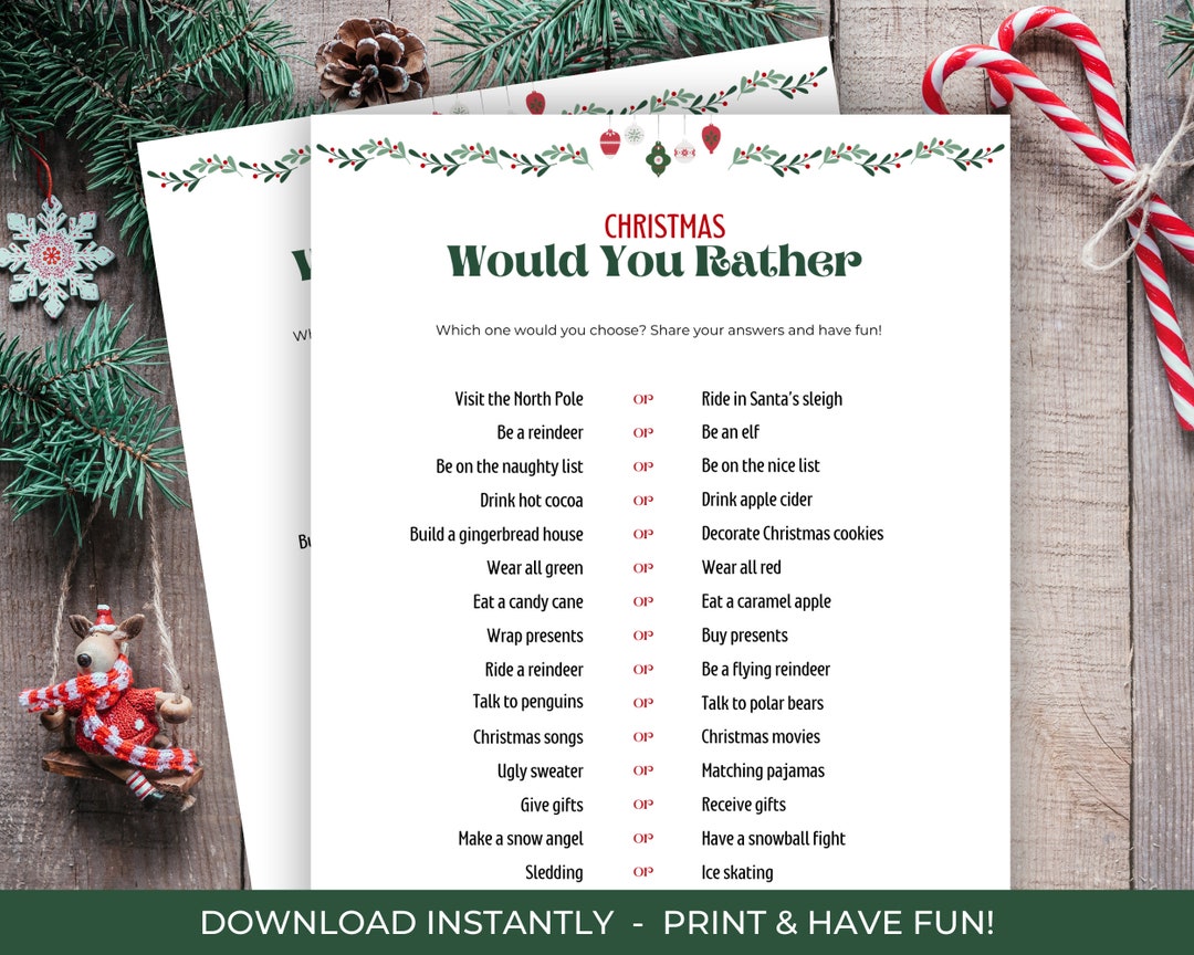Christmas Would You Rather Game, Printable Christmas This or That ...