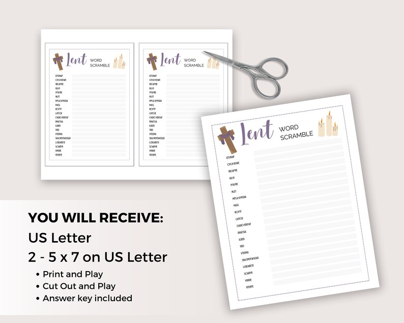 Lent Word Scramble Game, Printable Lenten Activity, Lent Party Game ...