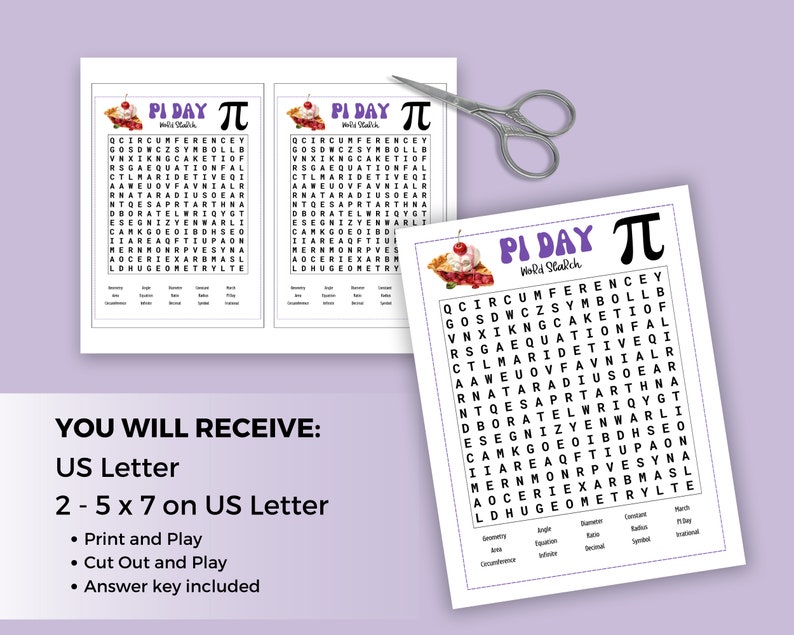 Pi Day Word Search, Printable Pi Day Word Search Activity, Pi Day Party ...