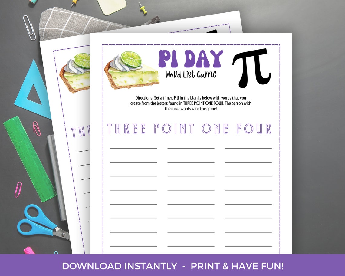 Pi Day Word List Game, Printable Pi Day Word List Activity, Pi Day ...