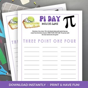 Pi Day Word List Game, Printable Pi Day Word List Activity, Pi Day ...