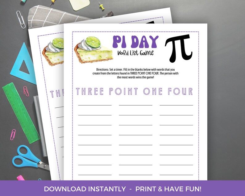 Pi Day Word List Game, Printable Pi Day Word List Activity, Pi Day ...