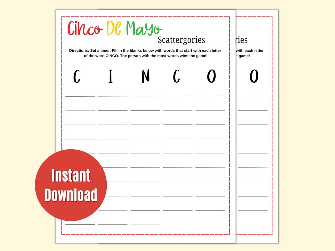 Cinco De Mayo Scattergories Game, Kids Cinco De Mayo Game, Cinco De ...