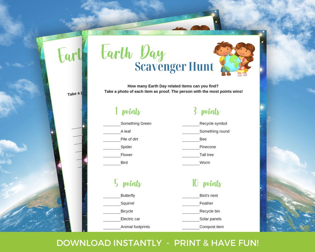 Earth Day Scavenger Hunt Game, Printable Earth Day Scavenger Hunt ...