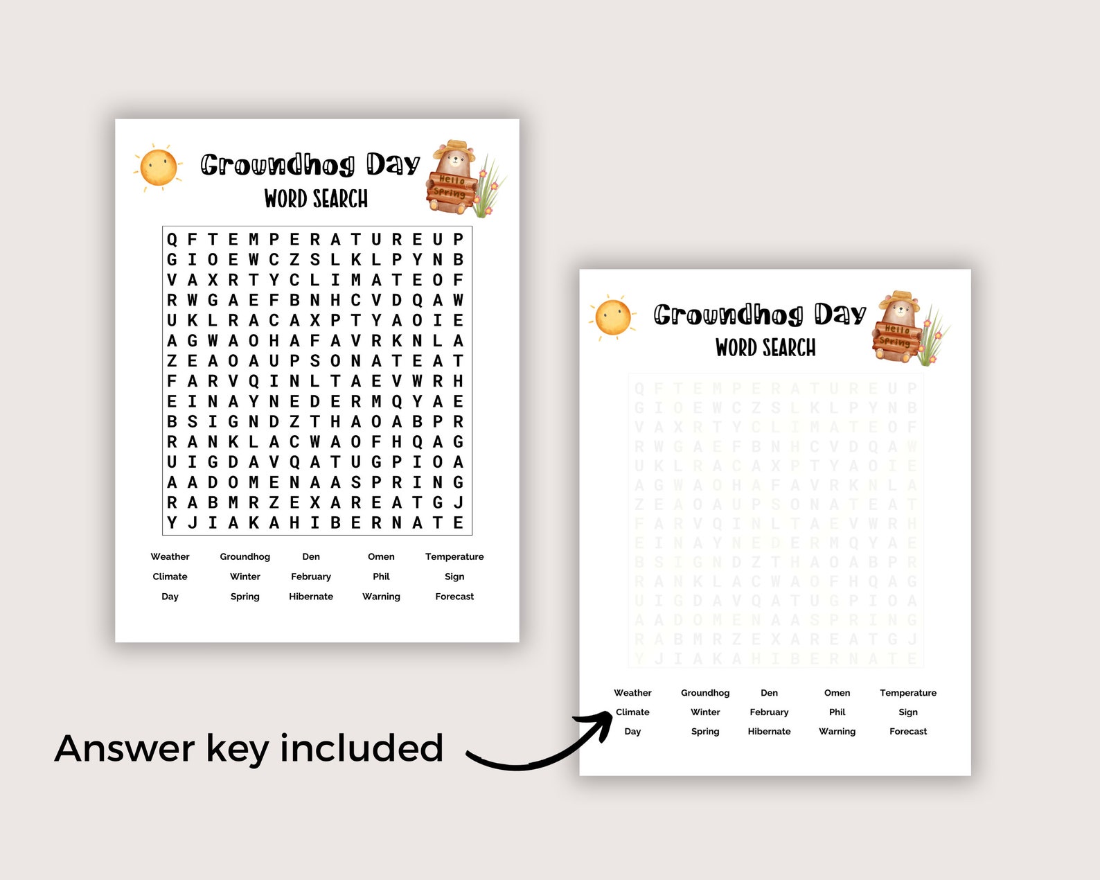 Groundhog Day Word Search, Printable Word Search, Groundhog Day Party ...