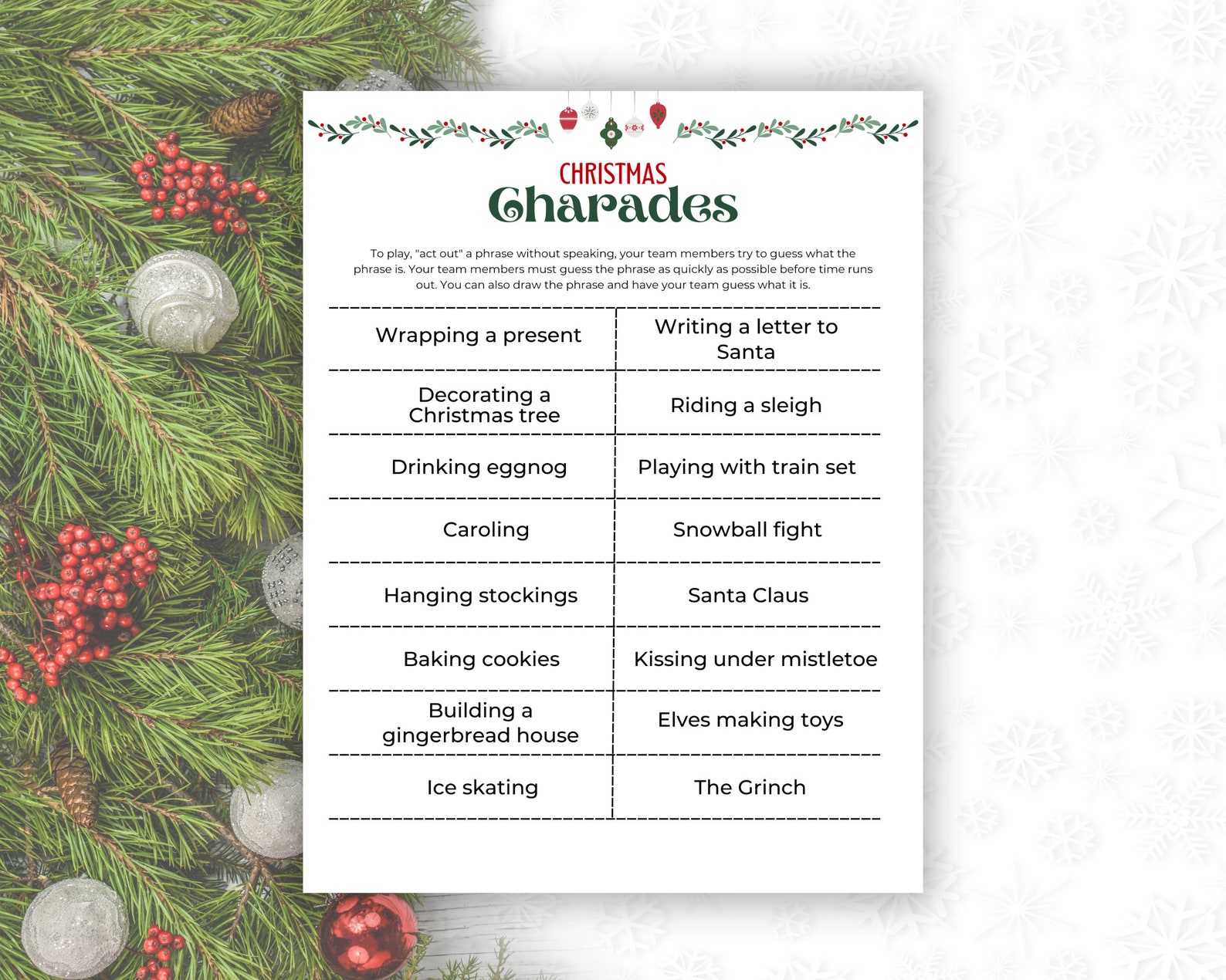 Christmas Charades Game, Printable Christmas Charades Game, Christmas ...