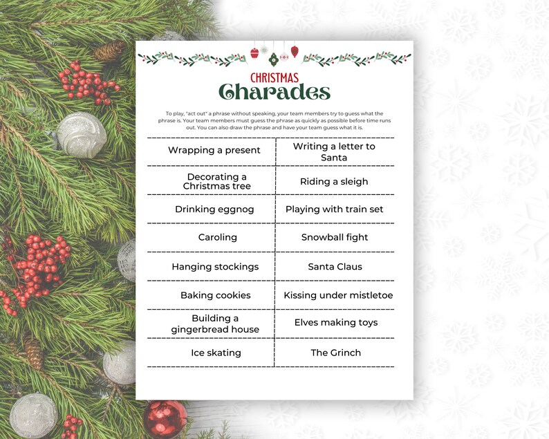 Christmas Charades Game, Printable Christmas Charades Game, Christmas ...