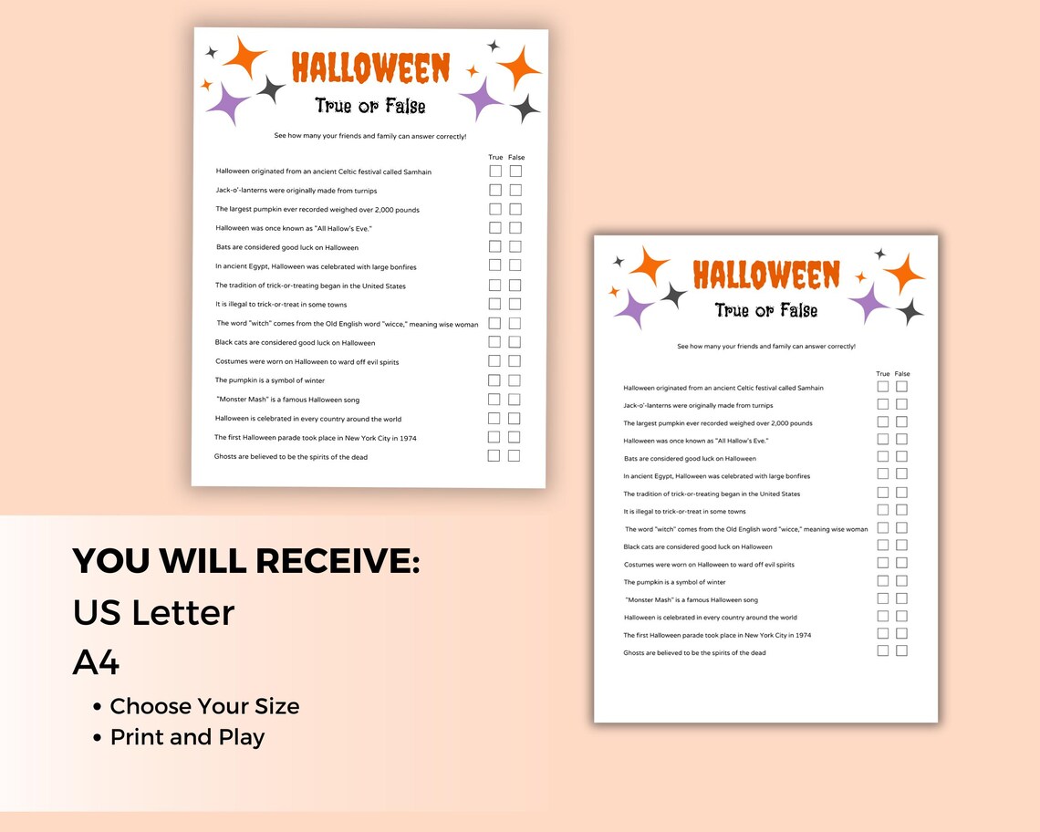 Halloween True or False Game, Printable Fact or Fiction Game, Halloween ...
