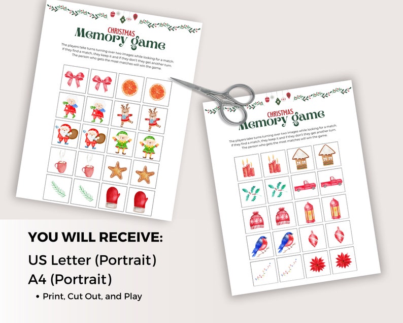 Christmas Memory Game, Printable Christmas Memory Game, Holiday Party ...