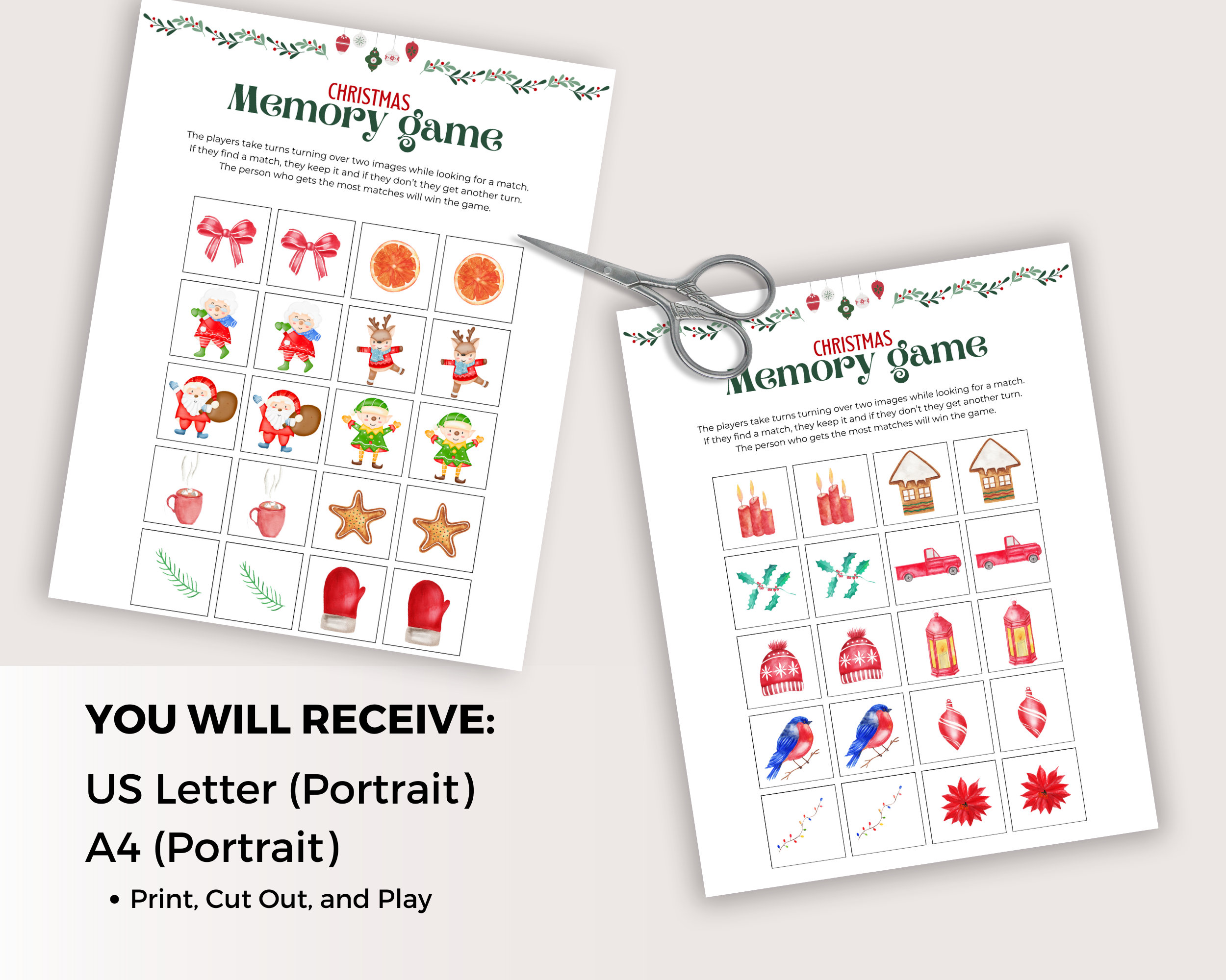 Christmas Memory Game, Printable Christmas Memory Game, Holiday Party ...