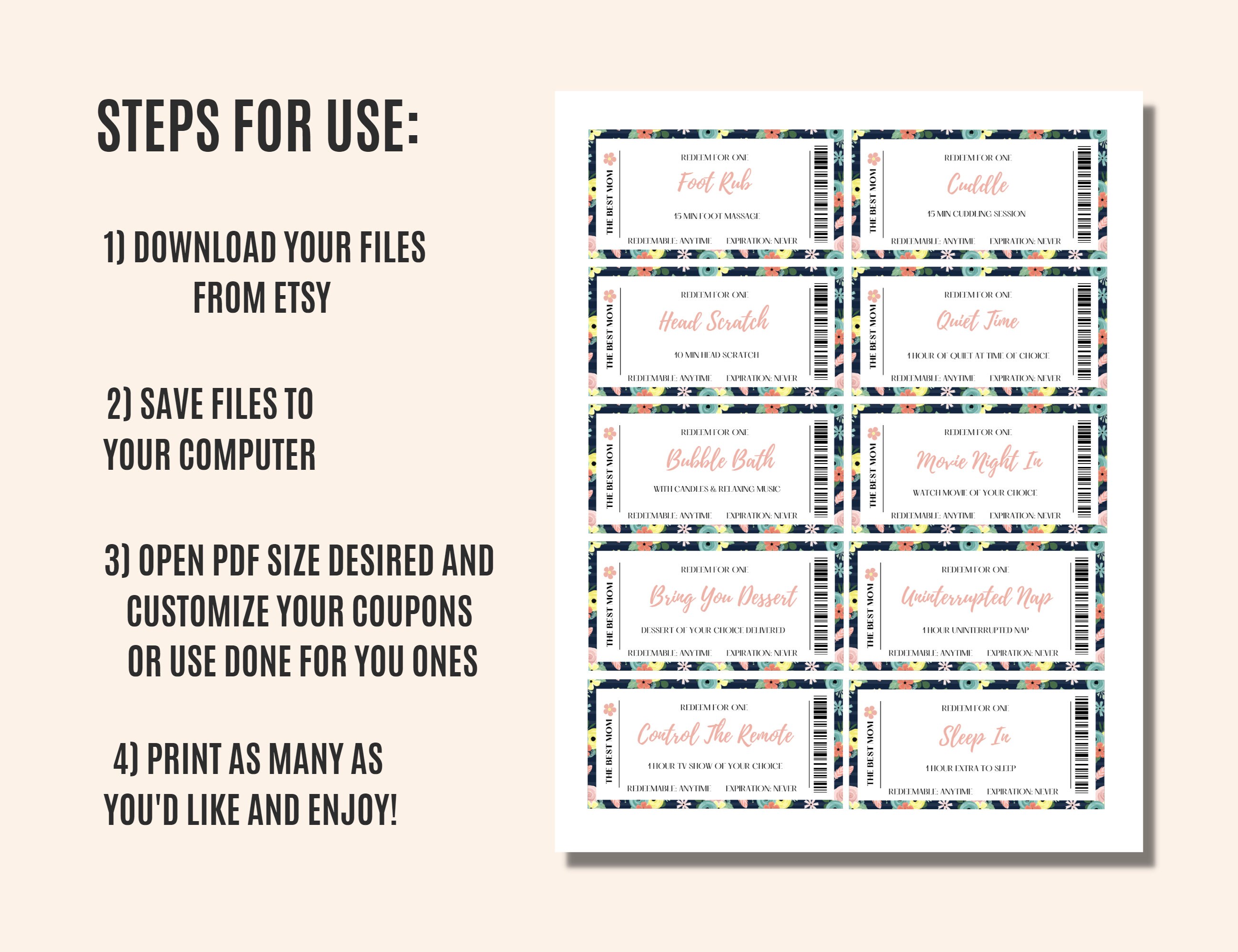 Editable Mother's Day Coupon Book Template, Printable Mom Coupons ...