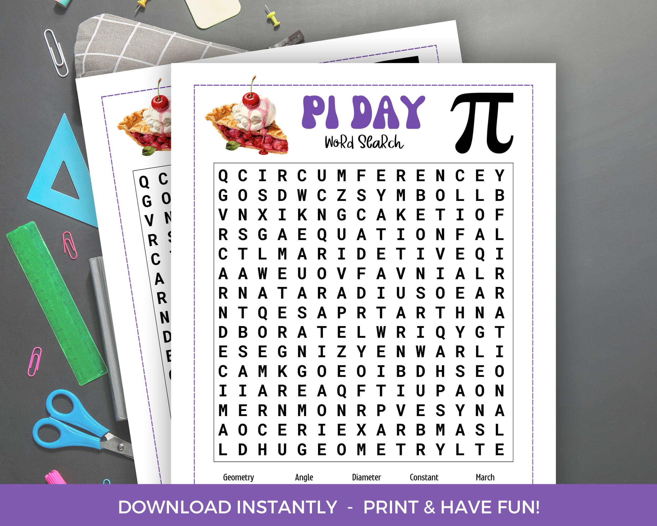 Pi Day Word Search, Printable Pi Day Word Search Activity, Pi Day Party ...
