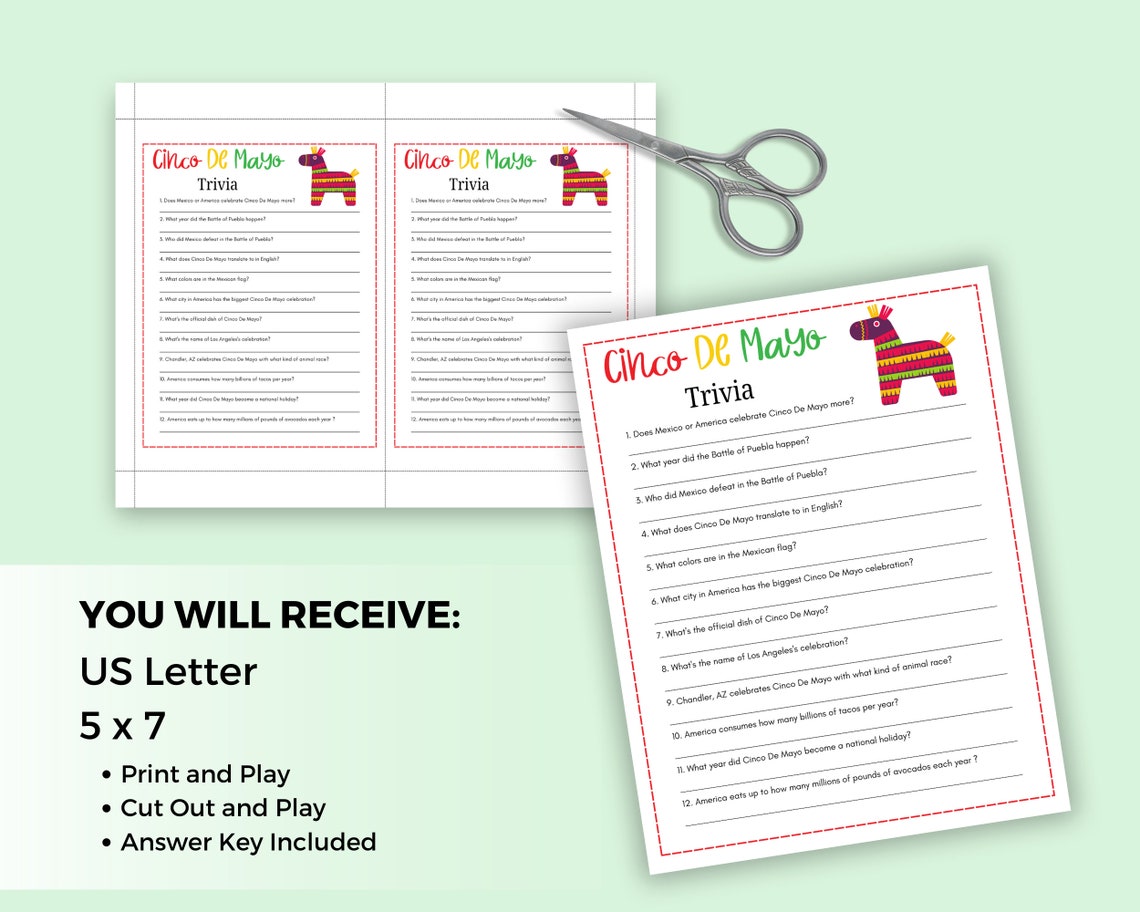 Cinco De Mayo Trivia Game, Printable Cinco De Mayo Activity, Cinco De ...