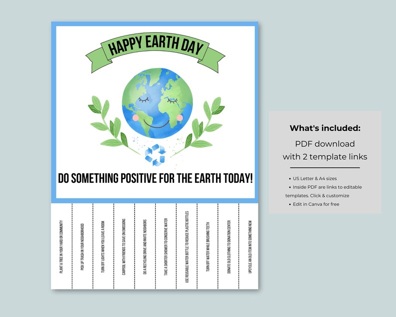 Editable Earth Day Acts of Kindness Tear off Flyer, Printable Earth Day ...