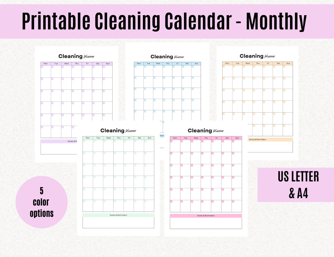 Printable Cleaning Calendar Monthly Cleaning Calendar - Etsy